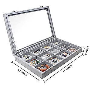 Hivory Bracelet Bangles & Jewelry Accessories Organizer Tray with Transparent Lid ~ Ample Space ~ See Through Top Display Case Accessories Storage Jewelry Box (Grey 12 Grid)