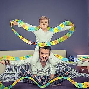Race Track for Boys and Kids, 240PCS Flexible Changeable Magic Car Tracks Glow in The Dark, Toys for 3 4 5 6 Year Old Boys Girls with LED Light Up Race Car, Best Christmas Birthday Gifts