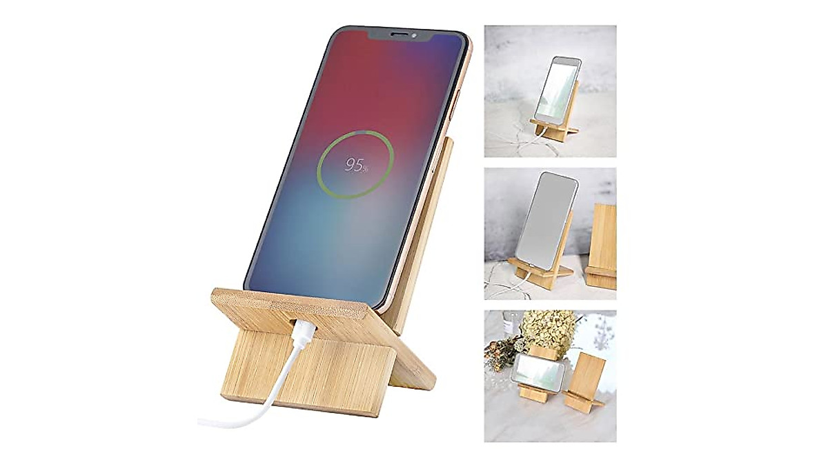 FadyDail Bamboo Cell Phone Stand with Charging Hole, Detachable Wood ...