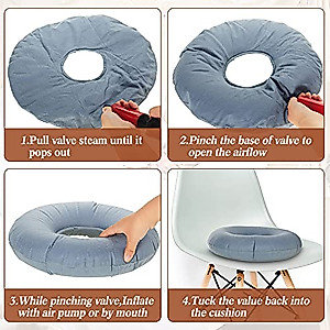 2 Pieces Inflatable Donut Cushion Inflatable Ring Cushion Seat 15 Inch Round Inflatable Cushion Portable Donut Cushion Pillow for Home Office Chair Wheelchair Car, 2 Colors (Grey, Light Brown)