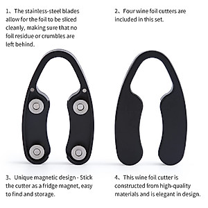 OHMAXHO 4 Pack Magnetic Wine Foil Cutter Tool,4 Stainless Blades Foil Remover for Wine Bottles,Removes Foil Top Effortlessly,Wine Bottle Opener Accessory,Gift for Wine Lovers,Black