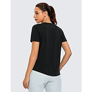 CRZ YOGA Womens Pima Cotton Short Sleeve Shirts V Neck T-Shirts Casual Workout Tops Gym Clothes Black X-Large