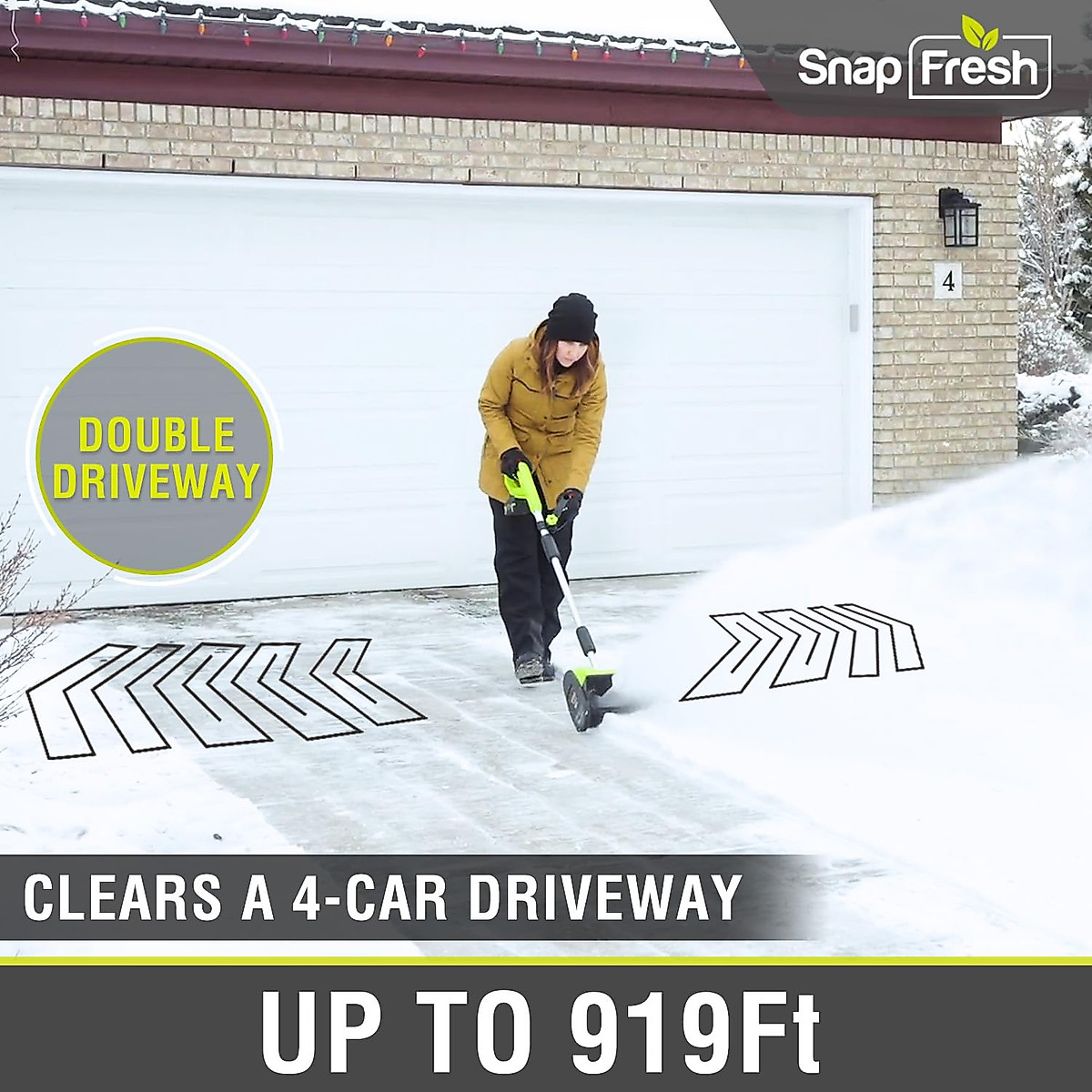 SnapFresh 20V Snow Shovel Cordless,12” Electric Snow Thrower kit,Adjustable Handle, Directional Plate, Handheld Battery Powered Snow Thrower for Driveway Clearing,4.0Ah Battery & Fast Charger Included