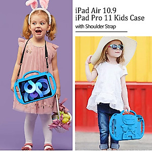 LTROP Kids Case for iPad Air 6th Gen(11",2024) & Air 5th/4th Gen & Pro 11, Durable Shockproof Case with Shoulder Strap Handle Stand for iPad 10.9 & 11 inch Tablets, Blue