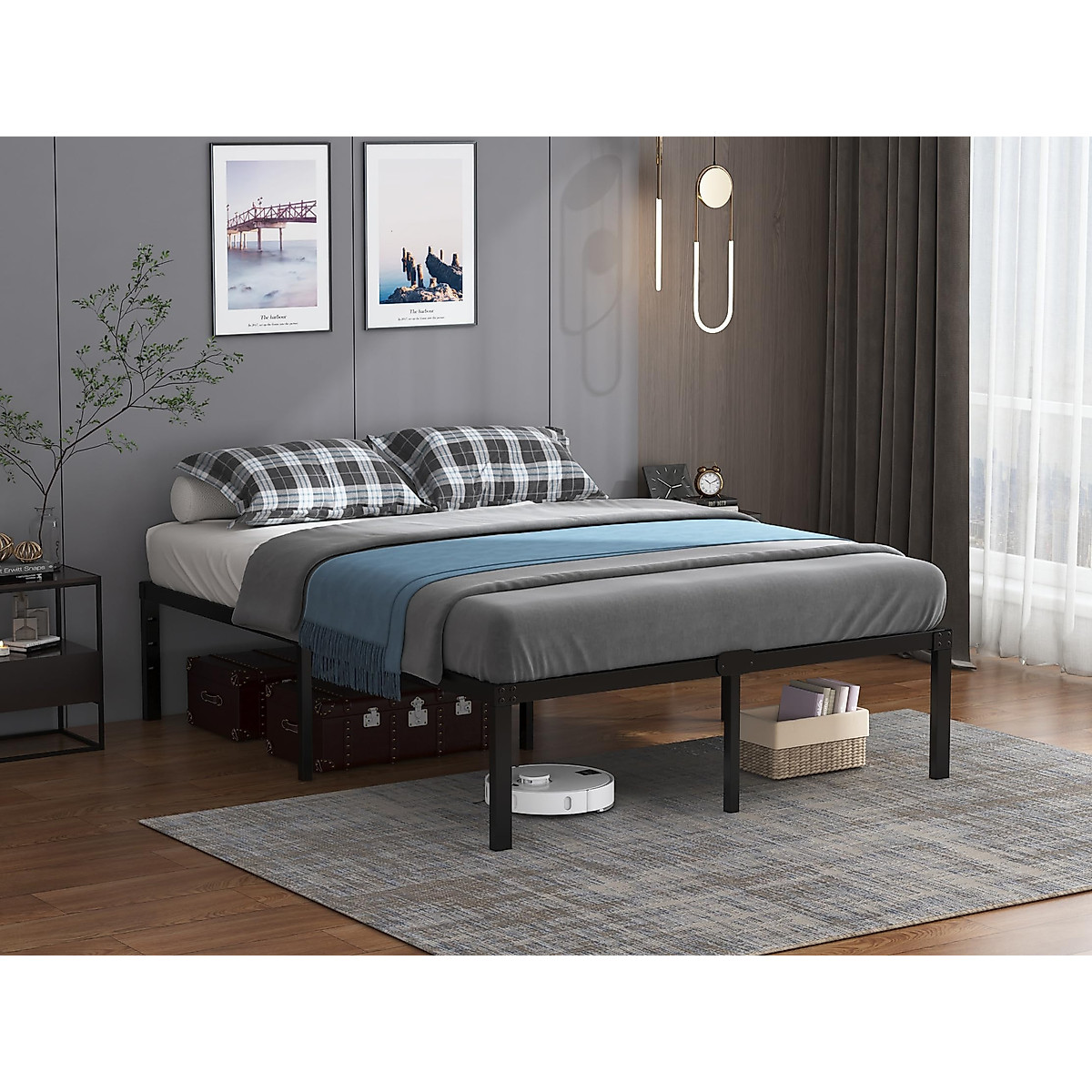 AROMUSTIME 16 Inch Standard Metal Platform Bed Frame / 3,000 lbs Heavy Duty Steel Slat Easy Assembly Mattress Foundation/Noise Free/Box Spring Replacement, Queen