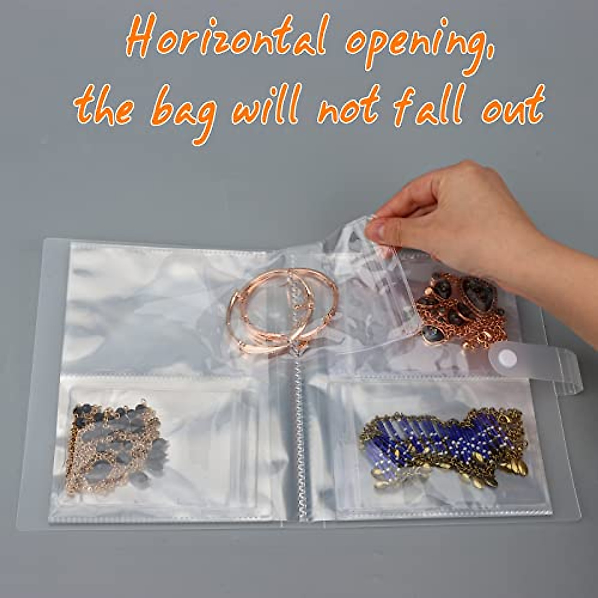 Designster Transparent Jewelry organizer book - Jewelry Storage Album Earring Organizer Storage Book Bag, Jewelry Travel Storage Holder for Necklace Rings Bracelet Studs (80 Slots+50 Thicken PVC Bags)