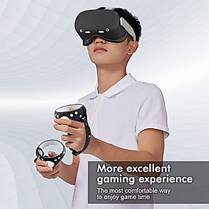 Relohas Accessories for Oculus Quest 2, VR Accessory Set for Meta Quest 2, Include Controller Grip Leather Cover, VR Shell Cover, Face Cover, Lens Coverr, Protect Your VR in All Aspects(Black)