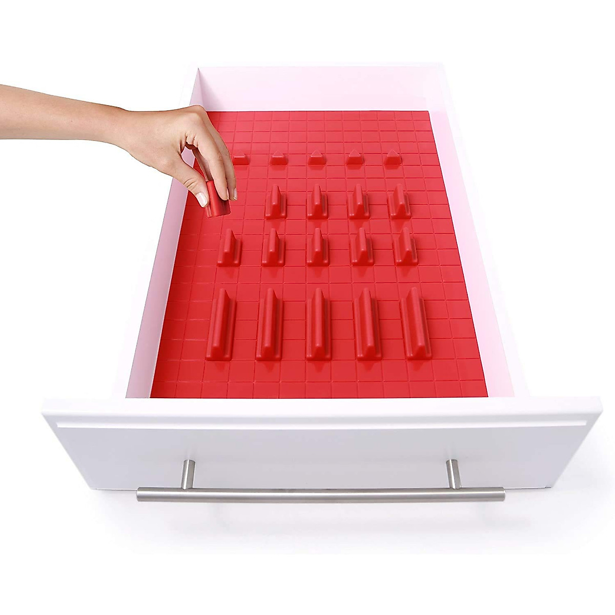 KMN Home DrawerDecor Customizable Organizer, Drawer and Shelf Cabinet Liners, Non-Slip and Easy Clean, Deluxe Starter Kit, 21 Piece - Red