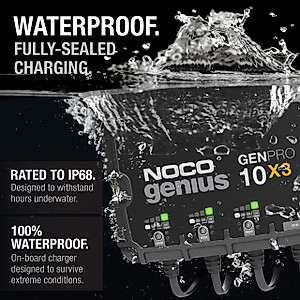 NOCO Genius GENPRO10X3, 3-Bank, 30A (10A/Bank) Smart Marine Battery Charger, 12V Waterproof Onboard Boat Charger, Battery Maintainer and Desulfator for AGM, Lithium (LiFePO4) and Deep-Cycle Batteries