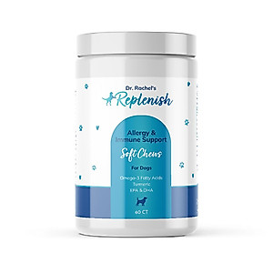 Replenish Allergy and Immune Chews for Dogs - Dr. Rachel's Antioxidant - Rich, Dog Skin and Coat Supplement, Respiratory Support - Omega, DHA, EPA - 60 Count