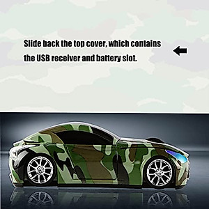 EALEK Wireless Mouse, Car Shape Mouse 2.4GHz USB, Cute Wireless Mouse 1600DPI, Ergonomic Mouse for Kids and Adult (Green Camouflage)