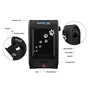 EyeVac Pet Touchless Vacuum for Pet Hair, Dust & Debris - 1400 Watts Professional Vacuum Active Infrared Sensors, High Efficiency Filtration, Bag-Less Canister (Tuxedo Black & Paw Prints)