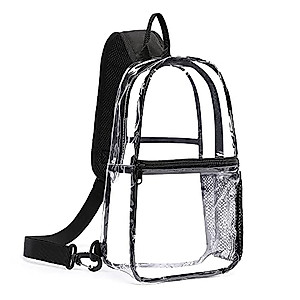 Clear Sling Bag Stadium Approved, Heavy Duty Small Clear Backpack, Clear Crossbody Bag (Black 1)