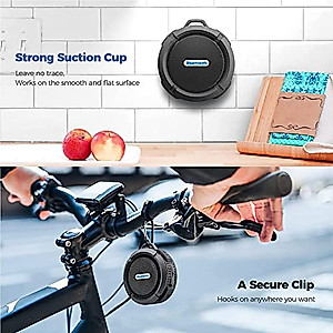 Mini Shower Speakers, IP65 Waterproof Bluetooth Portable Speakers and True Wireless Stereo and Dsp Technology, 6 Hours Playback and Microsd Card, Internal Microphone, Suction Cup, for Pool, Beach