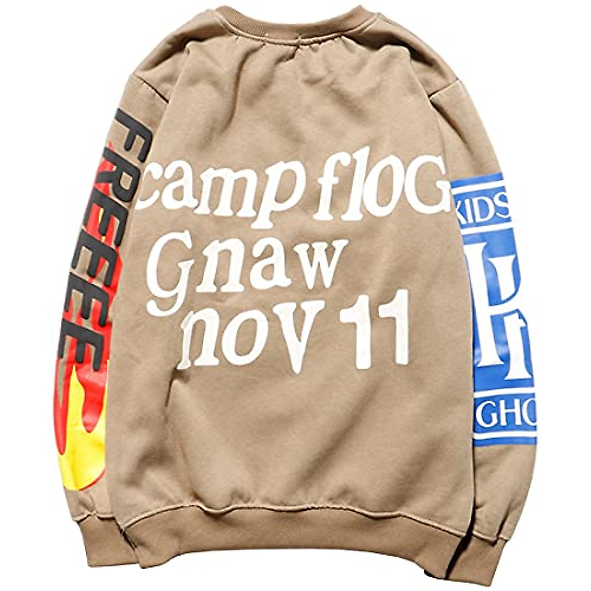 WINKEEY Unisex Lucky Me I See Ghosts Crewneck Sweatshirt Hip Pop Long Sleeve Pullover Tops for Men (M,Khaki)