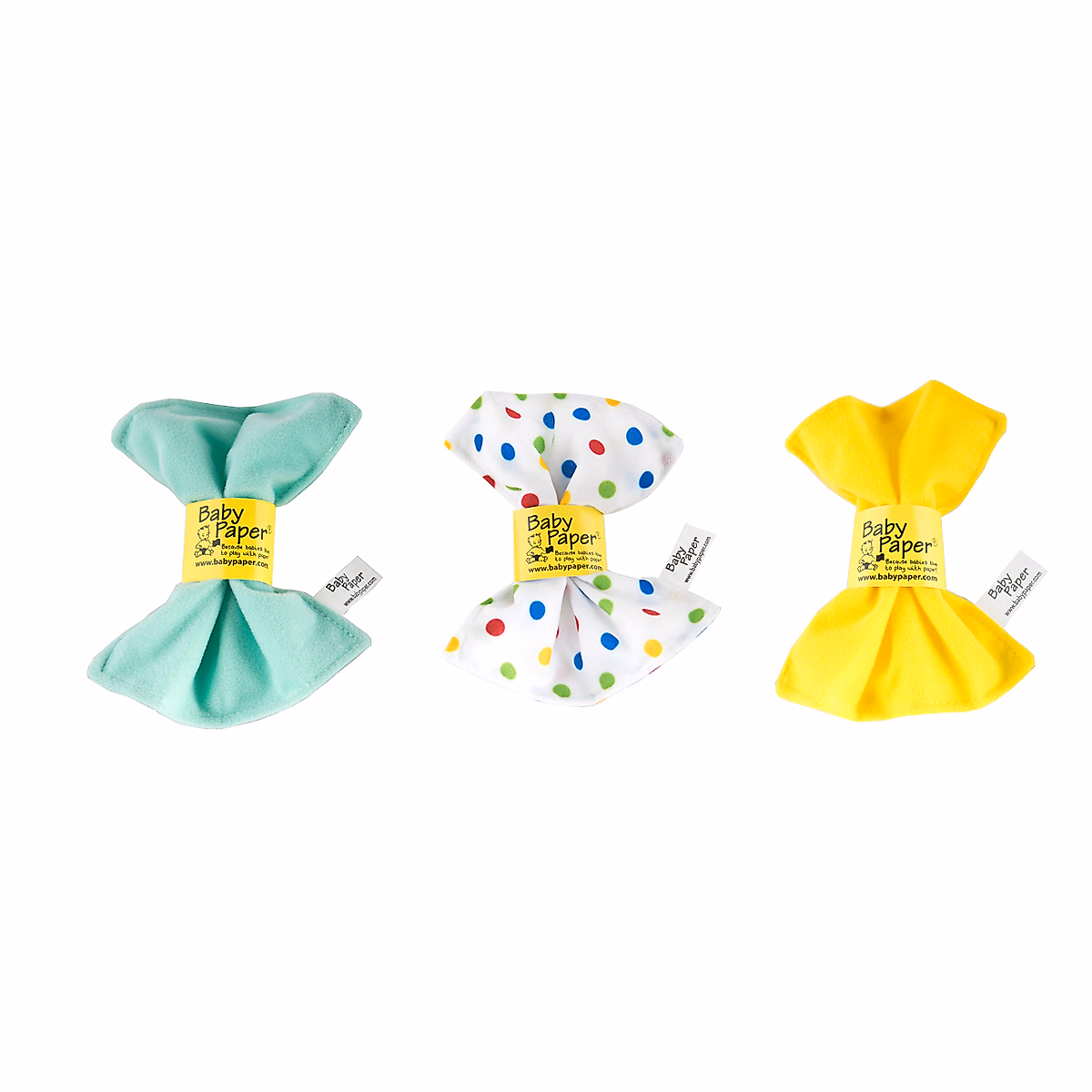 Baby Paper Original Crinkle Sensory Toy | Triangle, Yellow, Blue 3-Pack | Bright Colors, Washable, and Non-Toxic Crinkle Paper for Babies | Perfect Bow Gift Topper Reusable as a Crinkle Toy