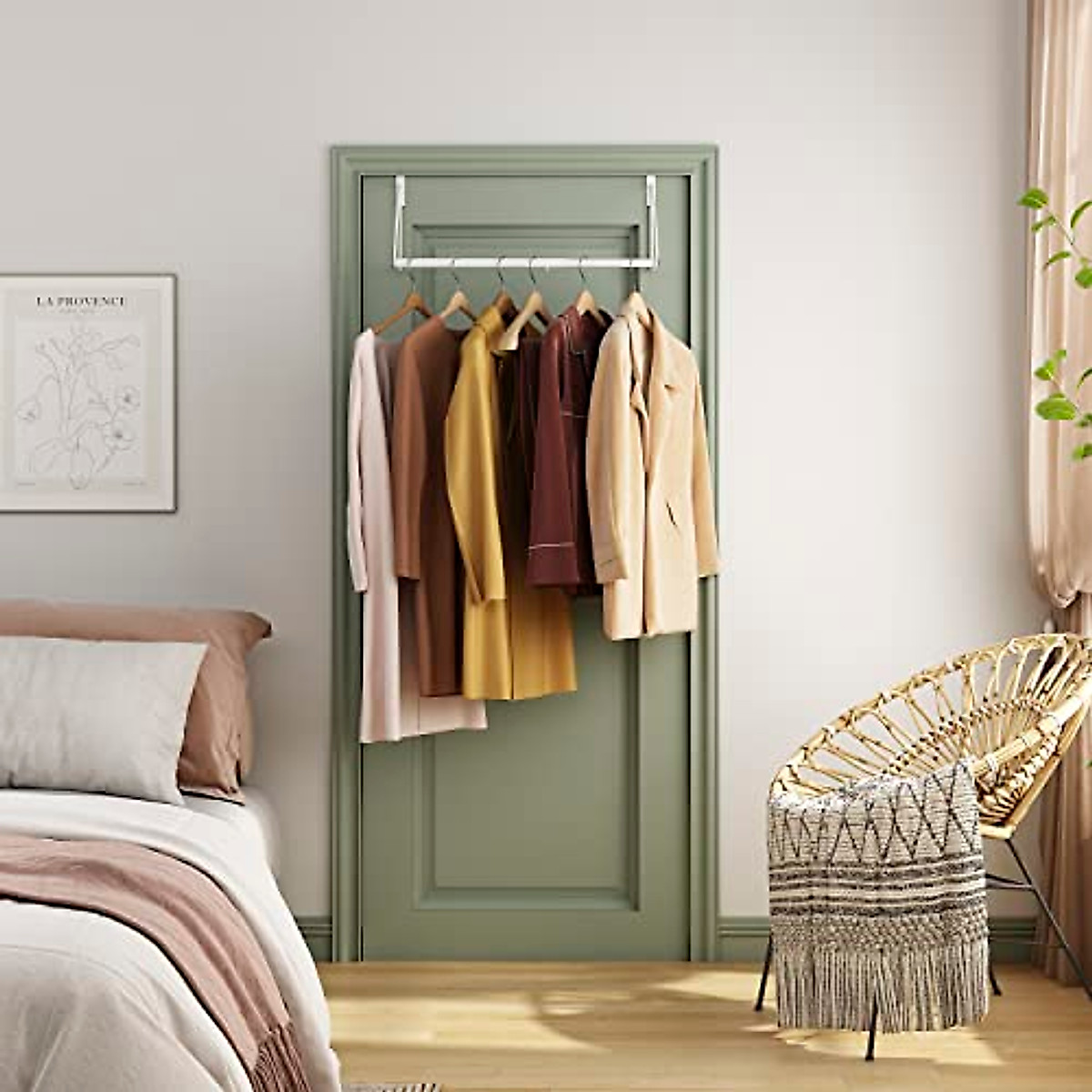 Tajsoon Over The Door Closet Valet, Expandable & Adjustable Over The Door Clothes Organizer Rack and Door Hanger for Clothing or Towel, Drying Clothes, Bathrooms, Fits Doors up to 1¾”, Metal, White