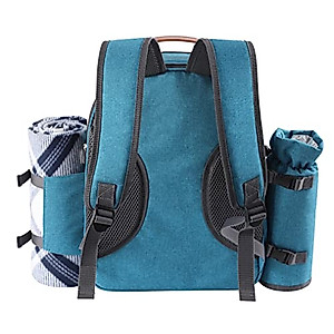 Apollo Walker Picnic Backpack Set for 2 Person with Cooler Compartment, Detachable Bottle/Wine Holder, Fleece Blanket, Plates and Cutlery Set (Teal)