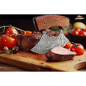 Damascus Ulu Knife with Leather Sheath- Authentic Damascus Steel Multipurpose Kitchen Tool for Chopping, Slicing, and Dicing