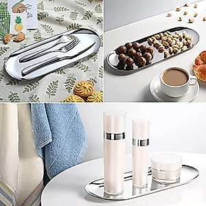 Vilihkc 4 Pack Stainless Steel Towel Tray Metal Storage Organizer Trays Dish Plate for Bathroom Vanity Countertops, Closets, Dressers - Holder for Towels Cosmetics Jewelry and More(Silver)