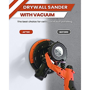 Tarlido Drywall Sander, 750W Electric Drywall Sander with Vacuum Dust Collection, 5 Variable Speed 900-1800RPM with LED Light, Foldable Handle, Sanding Discs & Grids for Sanding Floor, Popcorn Ceiling