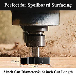 CNC Spoilboard Surfacing Router Bit, 1/2 Inch Shank Carbide Tipped Surface Planing Bottom Cleaning Cutter Slab Flattening Router Bit, Wood Milling Cutter Planer Woodworking Tool