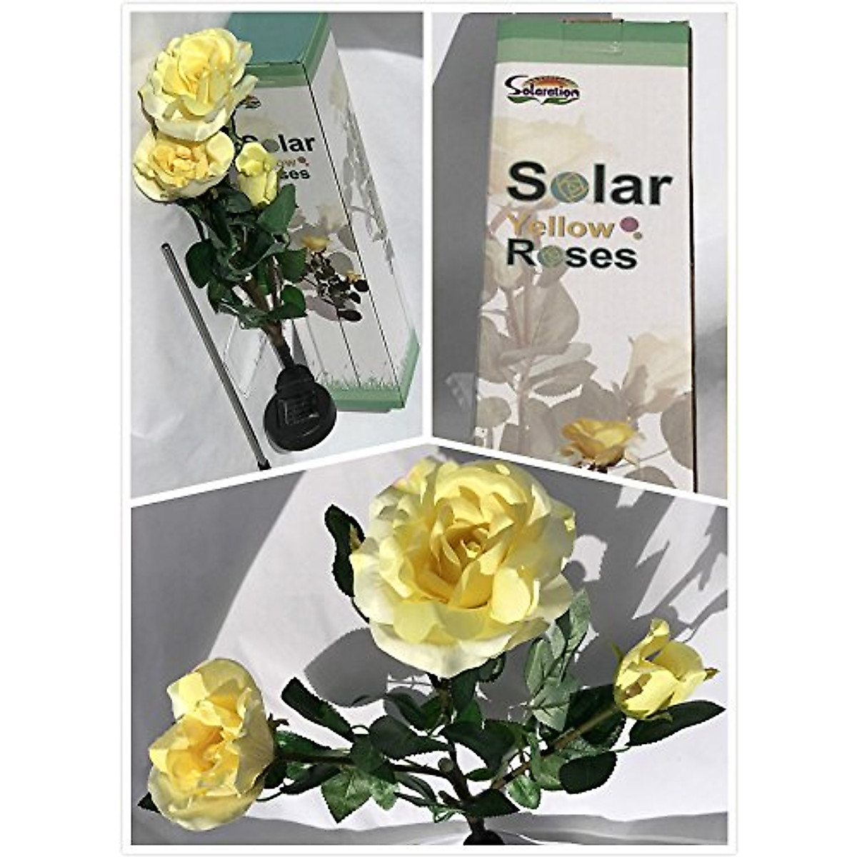 Solaration 1039-Y Waterproof 3 Rose Solar Powered LED Garden Lights, Solar Path Lights for Patio Deck Driveway Christmas Party, Yellow