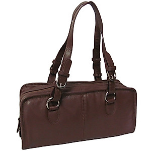 Classy Belt Stitched Leather Satchel (#1828-2) (Brown)