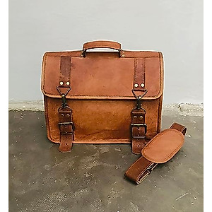 Mens Messenger Bag 15 Inch Vintage Rustproof Genuine Leather Briefcase Large Leather Laptop Computer Bag Rugged Satchel Shoulder Bag, Brown