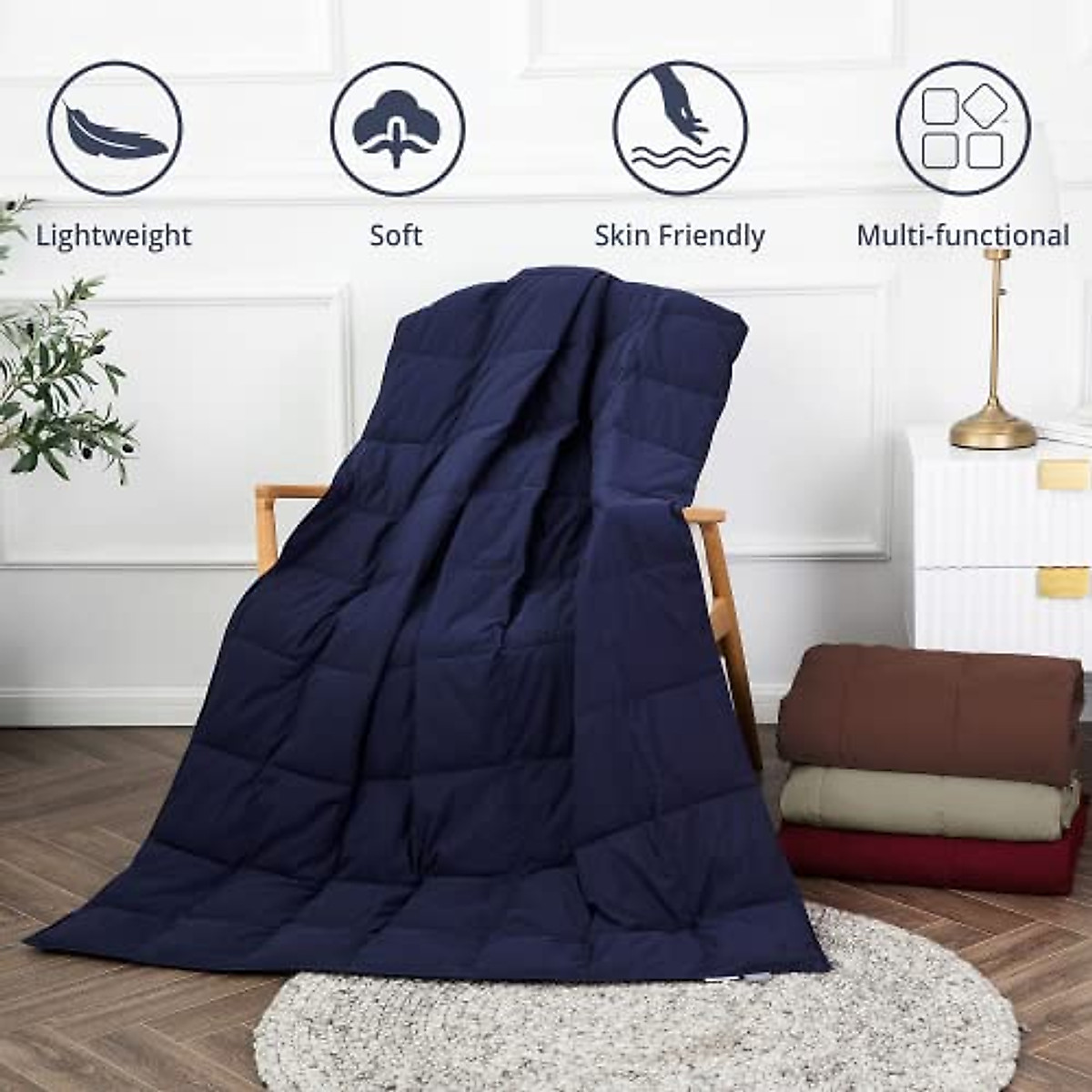 Puredown® Soft Down Throw Blanket Lightweight Packable Couch Throw for Indoor and Outdoor Use, 50"X70", Navy