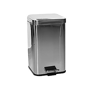 AWENN - Kitchen Garbage Trash Can with Lid and Pedal - Touchless Round Shape Waste Bin - Stainless Steel Dustbin with Removable Inner Bucket for and Outdoors – Gray (5.3 Gallon – 20 Liters)