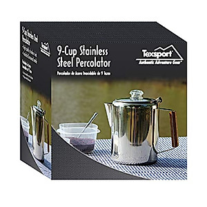 Texsport 9 Cup Stainless Steel Percolator Coffee Maker for Outdoor Camping