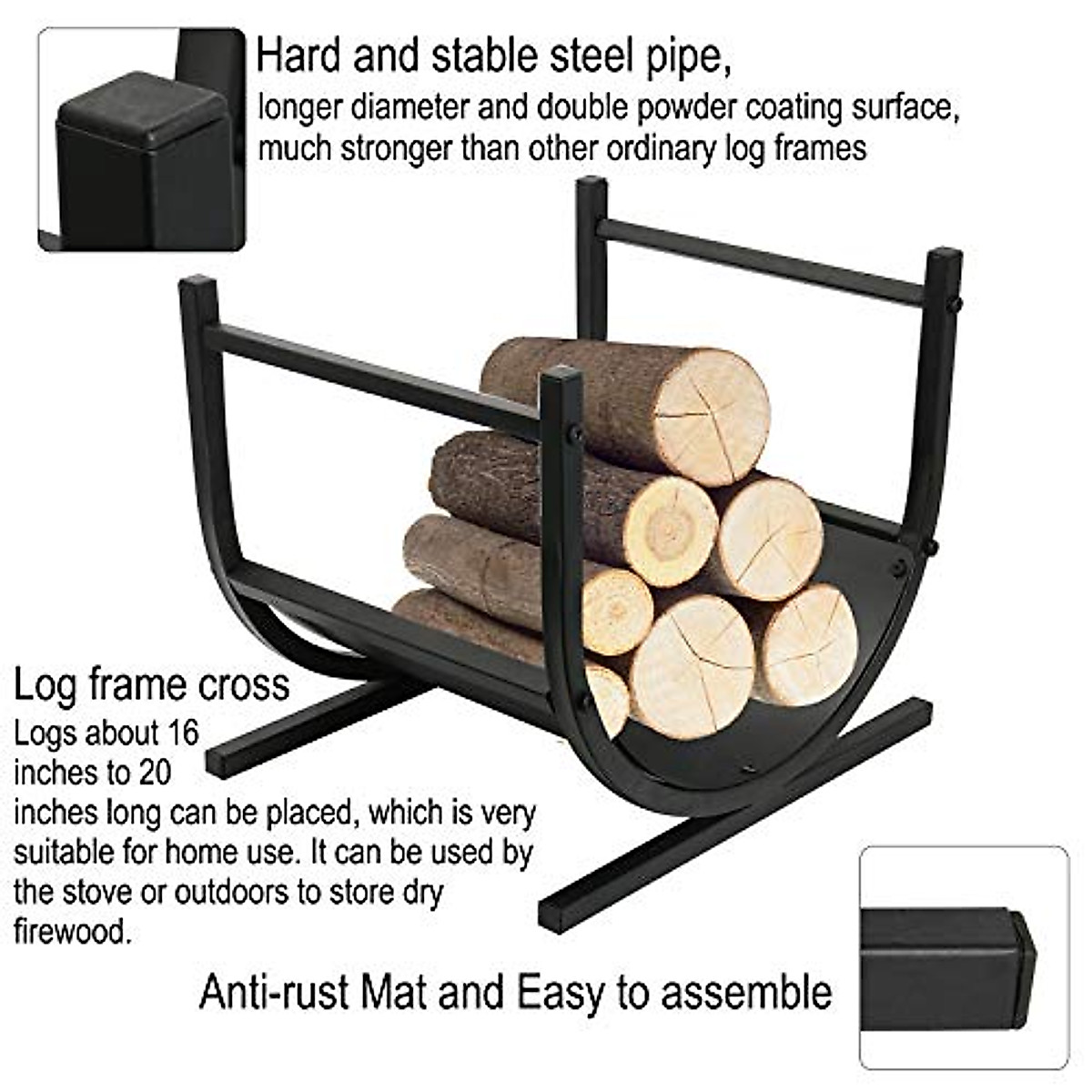 Finderomend Fireplace Log Holder Firewood Rack 17 Inch Heavy Duty Small Cast Iron Firewood Log Rack Bin for Patio Deck Fireplace Indoor/Outdoor with Scrolls for Log Wood Lumber Kindling Black