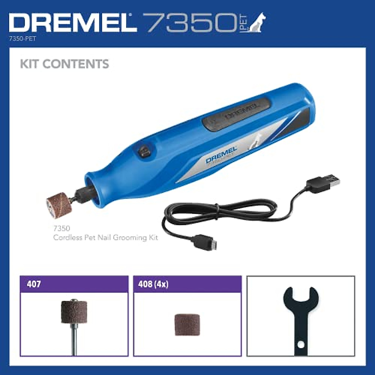Dremel 7350-PET 4V Pet & Dog Nail Grinder, Easy-To-Use & Safe Nail Trimmer, Professional Pet Grooming Kit - Works on Large, Medium, Small Dogs & Cats