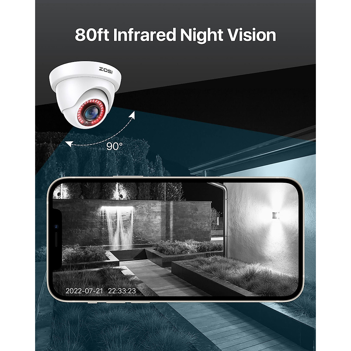 ZOSI 2MP 1920TVL Hybrid 4 in 1 TVI CVI AHD CVBS Security Camera,1080P HD Weatherproof Outdoor Indoor Surveillance Cam,Night Vision,For 960H,720P,1080P,5MP,4K analog DVR - White