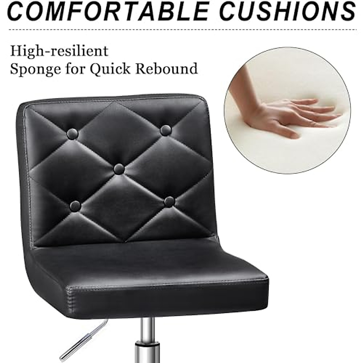 VECELO PU Leather Mid-Back Armless Desk Chair Adjustable Height 360° Rolling Swivel for Home Office Work, Black