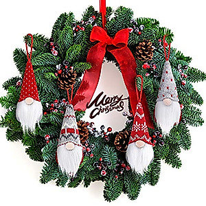 D-FantiX Gnome Christmas Ornaments Set of 4, Handmade Swedish Tomte Gnomes Plush Scandinavian Santa Elf Table Ornaments Christmas Tree Hanging Decoration Home Decor