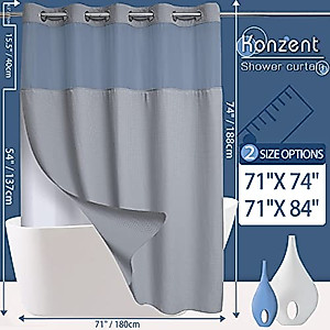 KONZENT Waffle Shower Curtain No Hook Needed Hook Free Shower Curtain Hotel Fabric Shower Curtain Machine Washable with Snap in Removable Liner for Bathroom Bathtubs Spa(Grey,71" (W) X 74" (H))