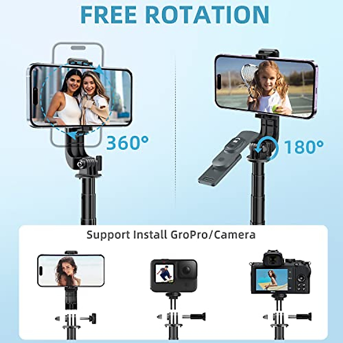 MACOO Selfie Stick Phone Tripod with Remote Upgrade Quadripod Design 40'' Extendable Rechargeable Bluetooth Control Mini Compact Lightweight for Travel Compatible iPhone Samsung All Cell Phone… Black