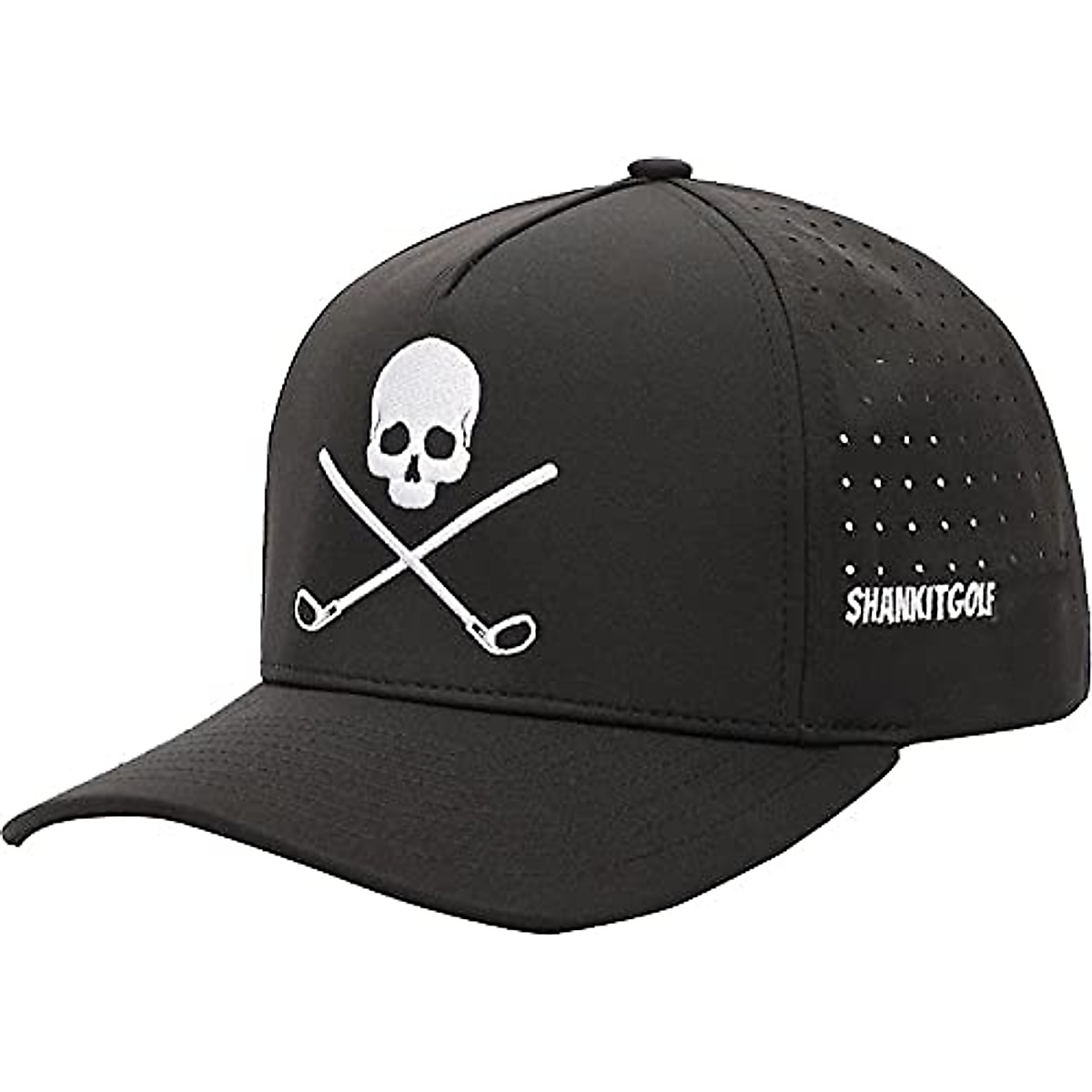 SHANKITGOLF Skull & Crossbones Golf Hat - Adjustable, Breathable, Snapback Trucker Hat - Funny Skull Cap, Perfect for Golfing, Hiking, Fishing, Running & Outdoor Activities (Black)