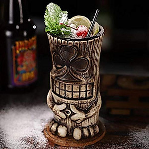 chongjian (450ML) Tiki Mugs Cocktail,Ceramic Tiki Mug for Exotic Cocktail Glasses,Tiki Bar Professional Hawaiian Party Barware - Great Home Bar Present idea