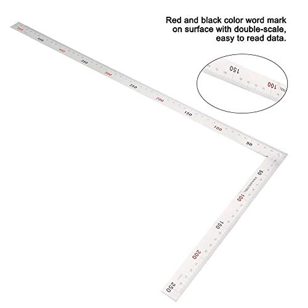 Oumefar L-Shaped Framing Square Stainless Steel 90 Degree Right Angle Square Ruler Carpenter Square Metal Ruler Measurement Square Tool L Shape Ruler Metal Square(500mm*250mm)