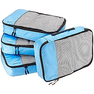 Amazon Basics 4 Piece Packing Travel Organizer Cubes Set - Medium, Sky Blue