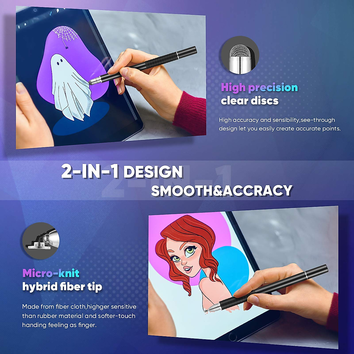 ORIbox Universal Stylus Pencil, Disc Stylus Touch Screen Pens for All Capacitive Touch Screens Cell Phones(2 in 1 Precision Series), Black (Oribox Stylus Pen P1PEN)