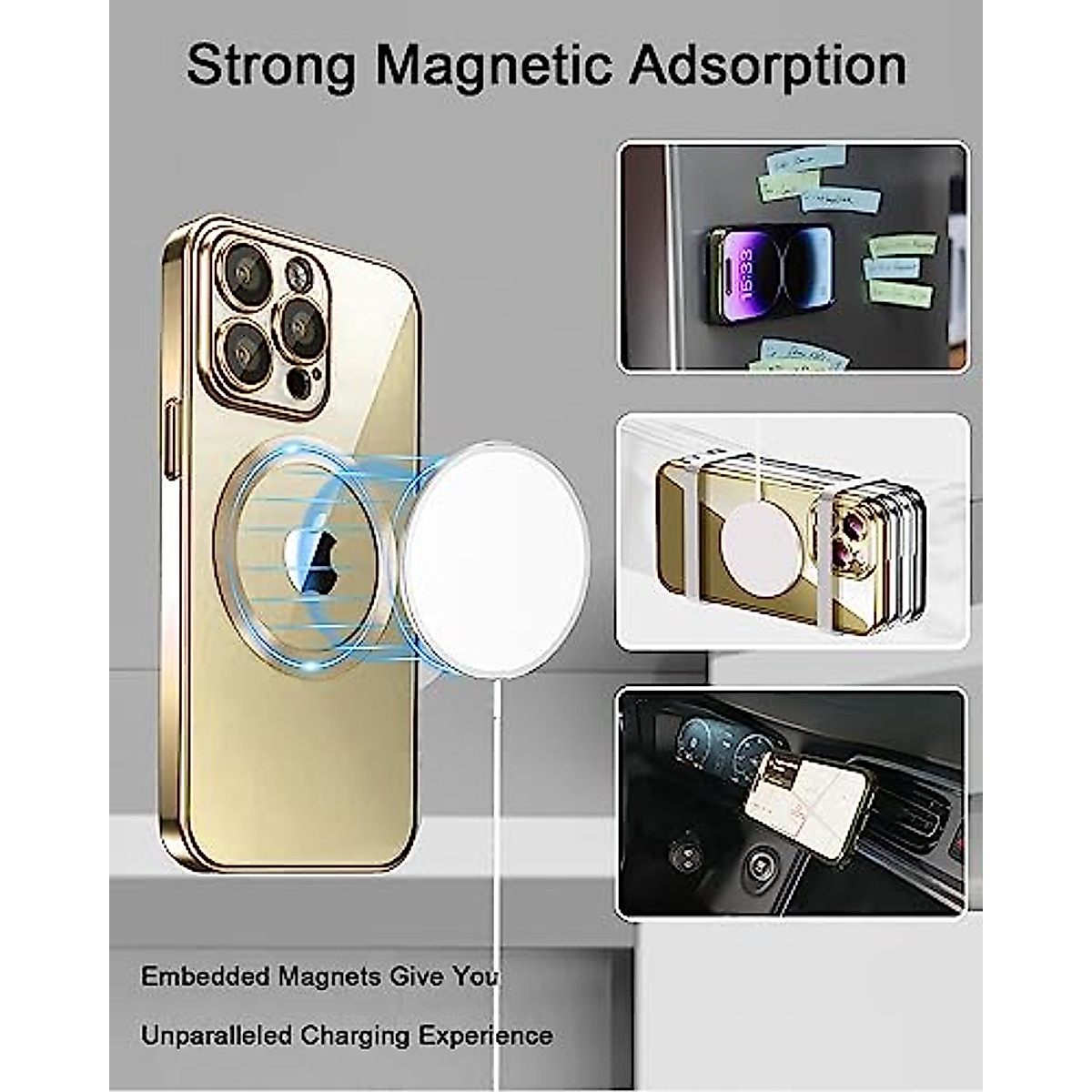 BOTOER Magnetic Matallic Glossy Designed for iPhone 14 Pro Phone Case with Full Camera Protection [Compatible with MagSafe] for Women Girls Phone Case (6.1")-Gold