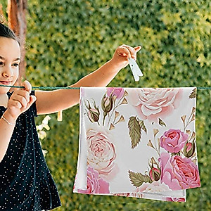 susiyo Beautiful Floral Pink Roses Hand Towels Set of 2 Luxury Print Decorative Bathroom Towels Super Soft Highly Absorbent Multipurpose Towels for Yoga Gym Spa Hotel Bathroom Kitchen 28x14 Inch