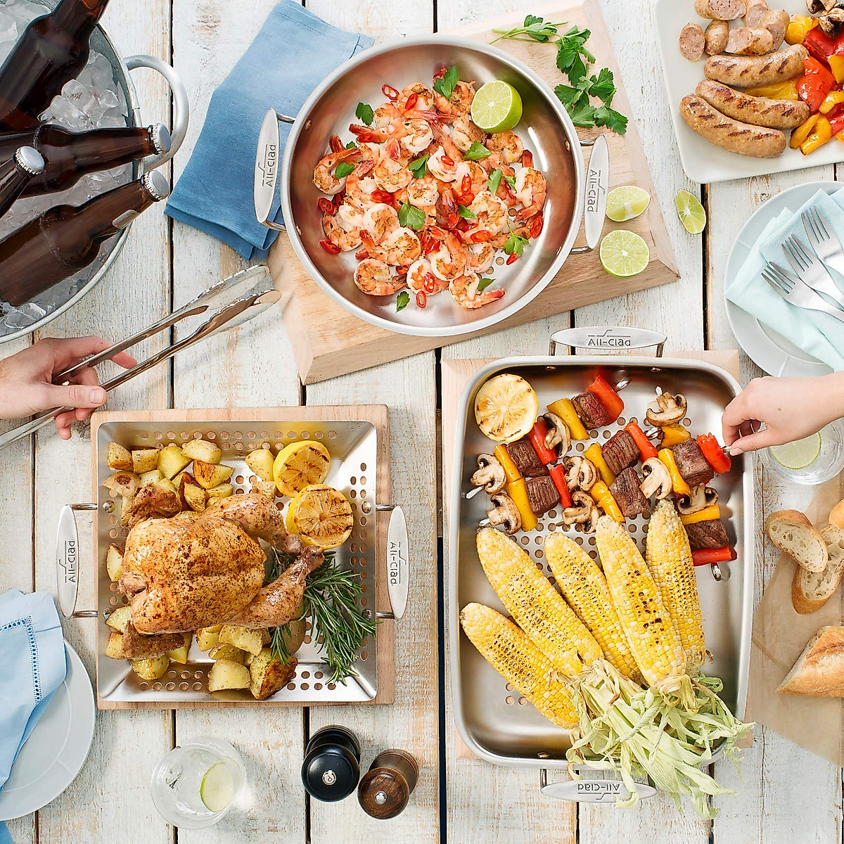 All-Clad Outdoor Stainless Steel Roaster 15x11 Inch Oven Broiler Safe 700F Roaster Pan, Pots and Pans, Cookware Silver