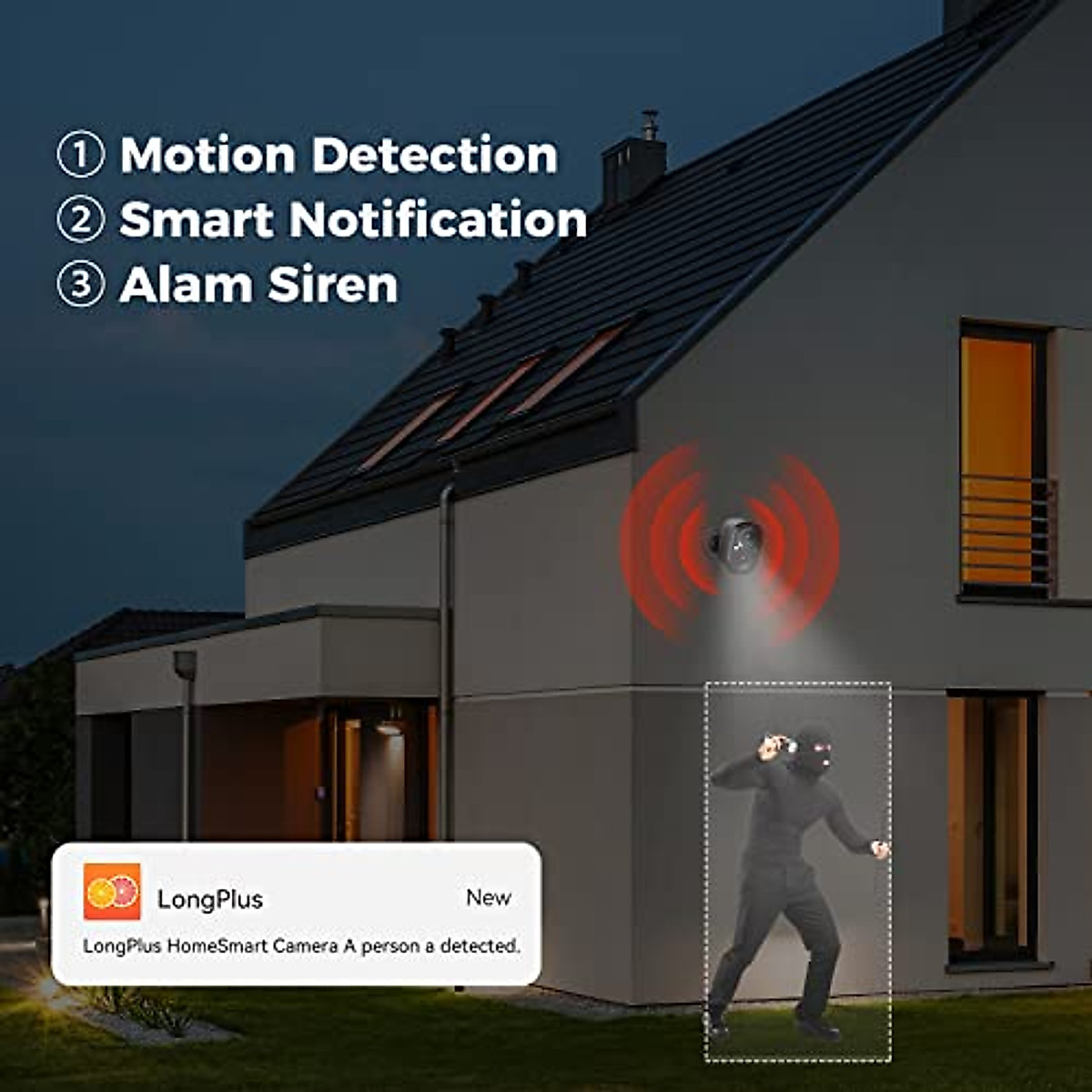 LongPlus 2 Pack Wireless Outdoor Security Camera,Battery Powered Wireless Security Camera for Home Security, Wireless WiFi Camera with AI Detection, Color Night Vision,Spotlight,2 Way Audio,Only2.4Ghz
