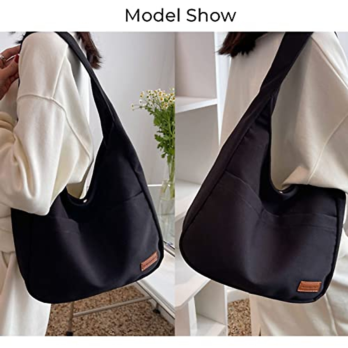 Sanxiner Large Capacity Tote Shoulder Bag,Lightweight Hobo Handbag,Work Tote Bag For Women (1-Black)