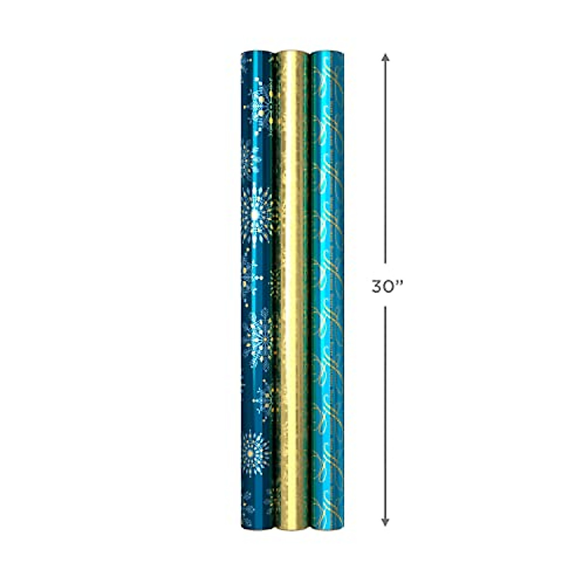Hallmark Foil Holiday Wrapping Paper with Cut Lines on Reverse (3 Rolls: 60 sq. ft. ttl) Elegant Navy Blue and Gold for Christmas, Hanukkah, Weddings, Graduations